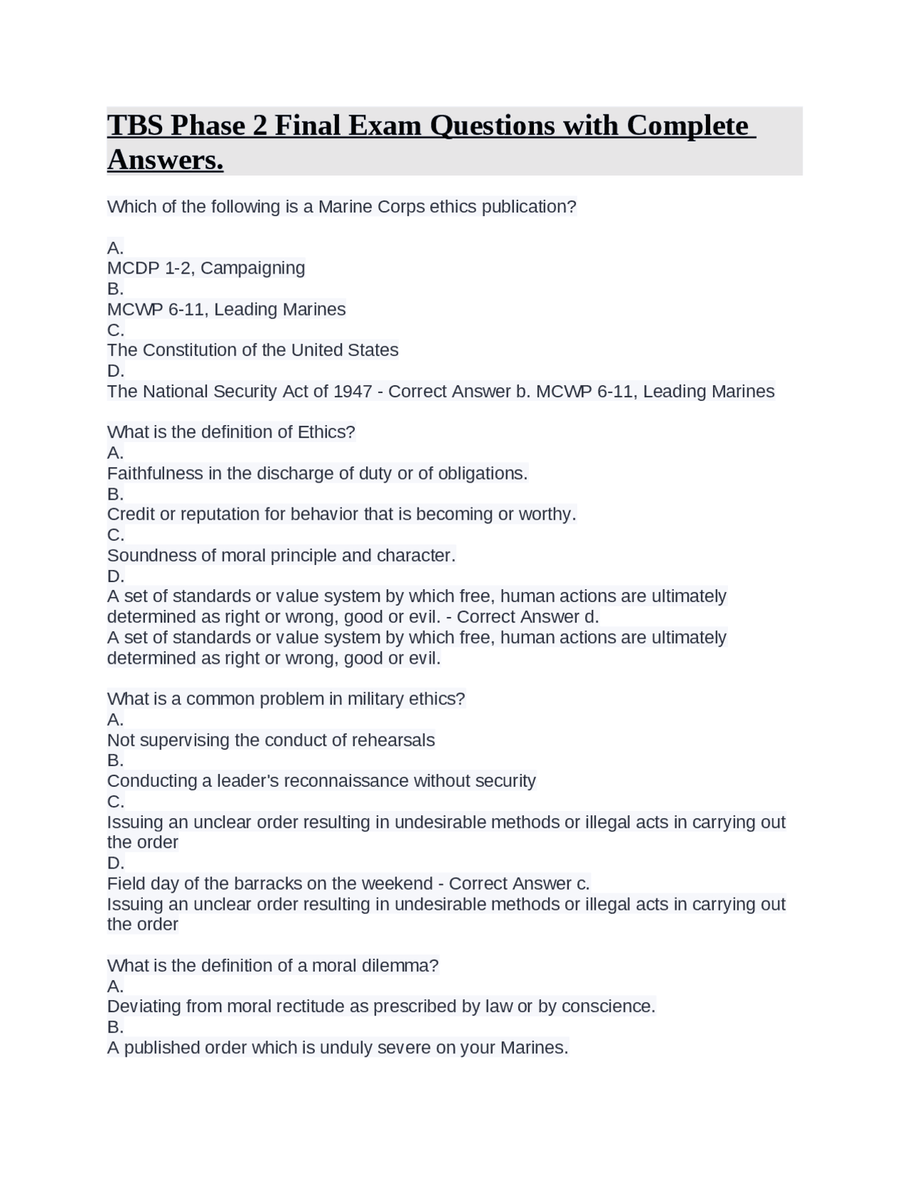 TBS Phase 2 Final Exam Questions with Complete Answers. | Exams ...