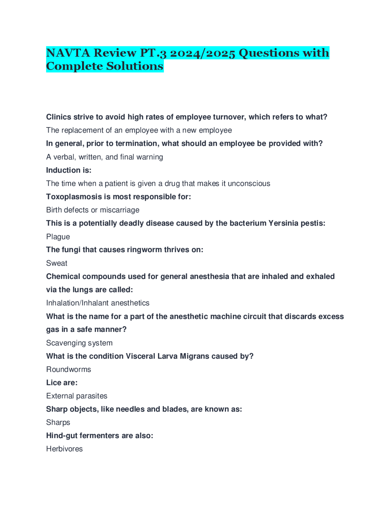 NAVTA Review PT.3 2024/2025 Questions with Complete Solutions | Exams Veterinary | Docsity