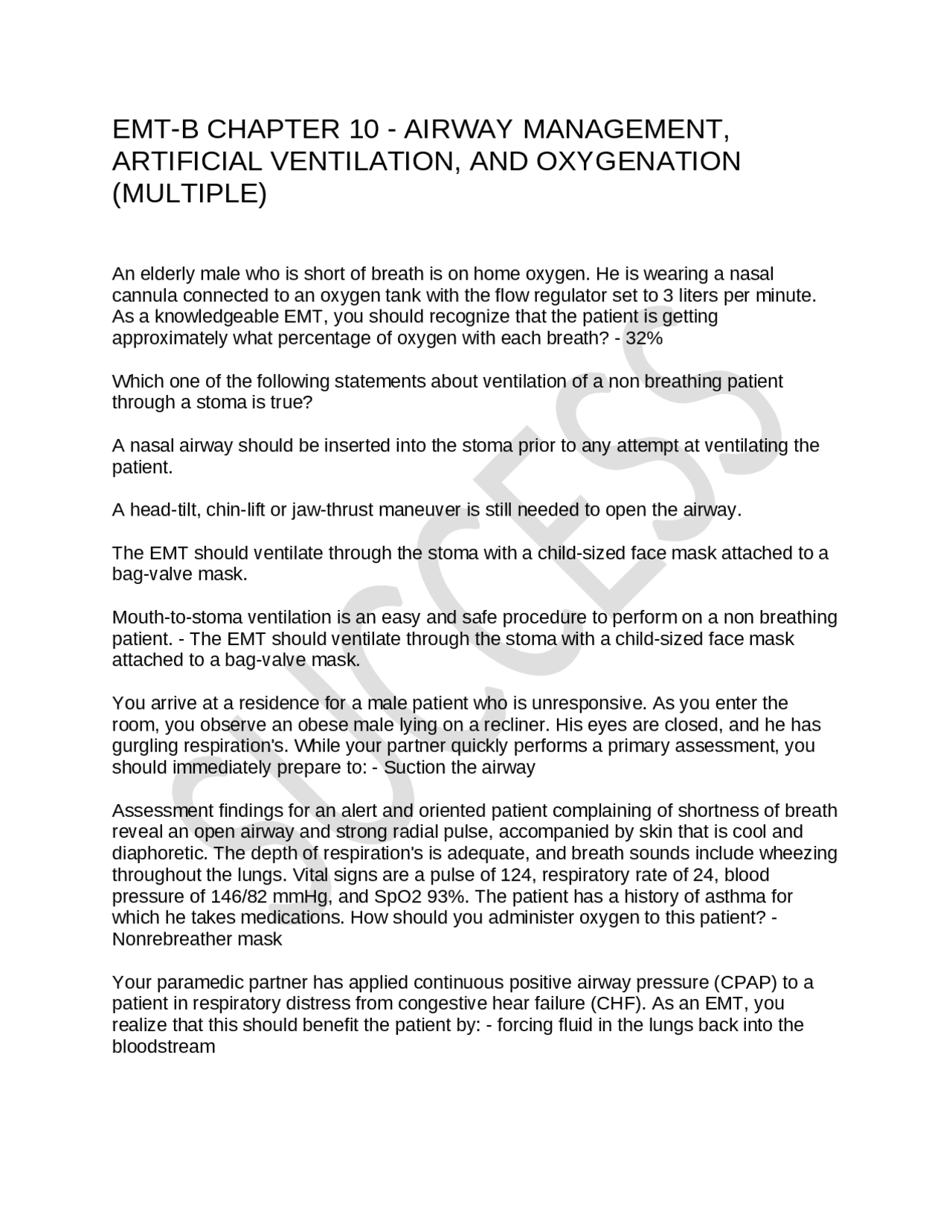 EMT-B CHAPTER 10 - AIRWAY MANAGEMENT, ARTIFICIAL VENTILATION, AND ...
