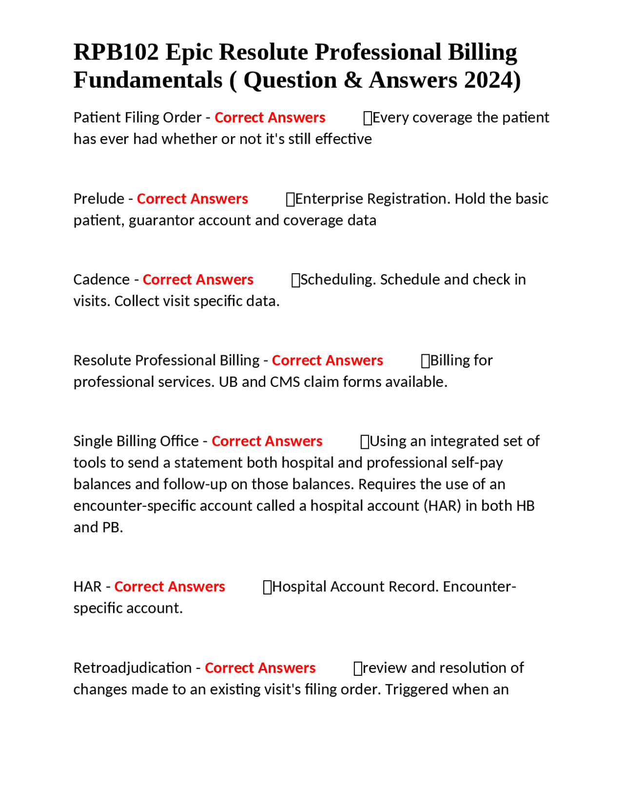 RPB102 Epic Resolute Professional Billing Fundamentals ( Question ...