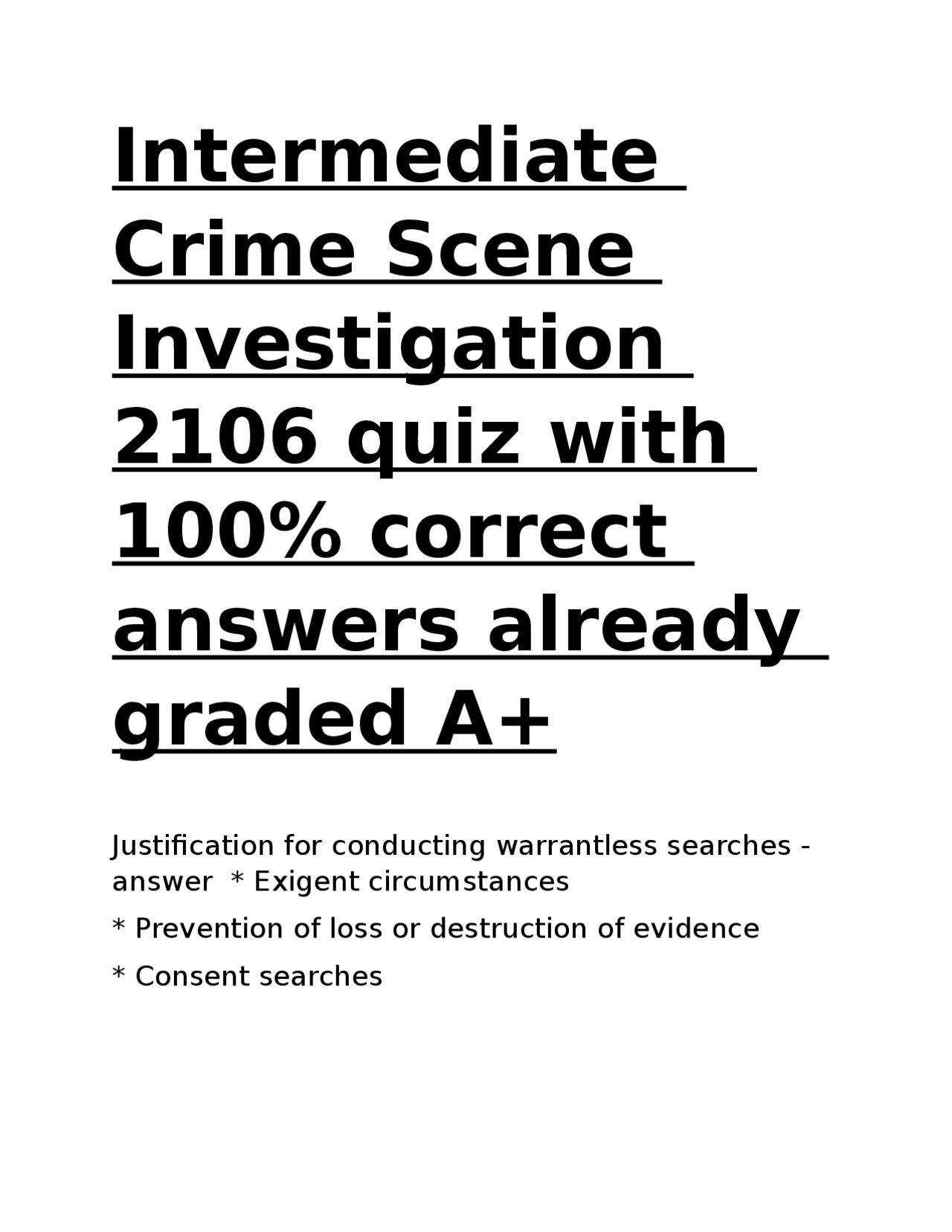 Intermediate Crime Scene Investigation 2106 quiz with 100% | Exams ...
