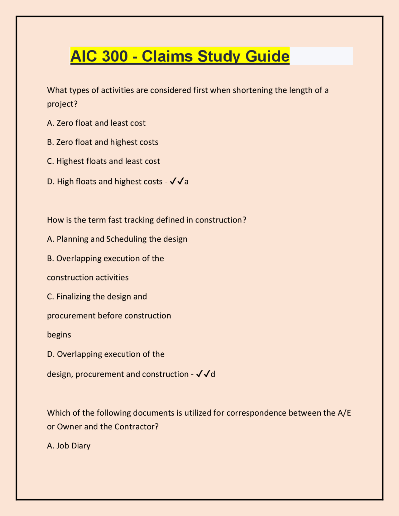 AIC 300 - Claims Study Guide with Questions and Answers | Exams ...