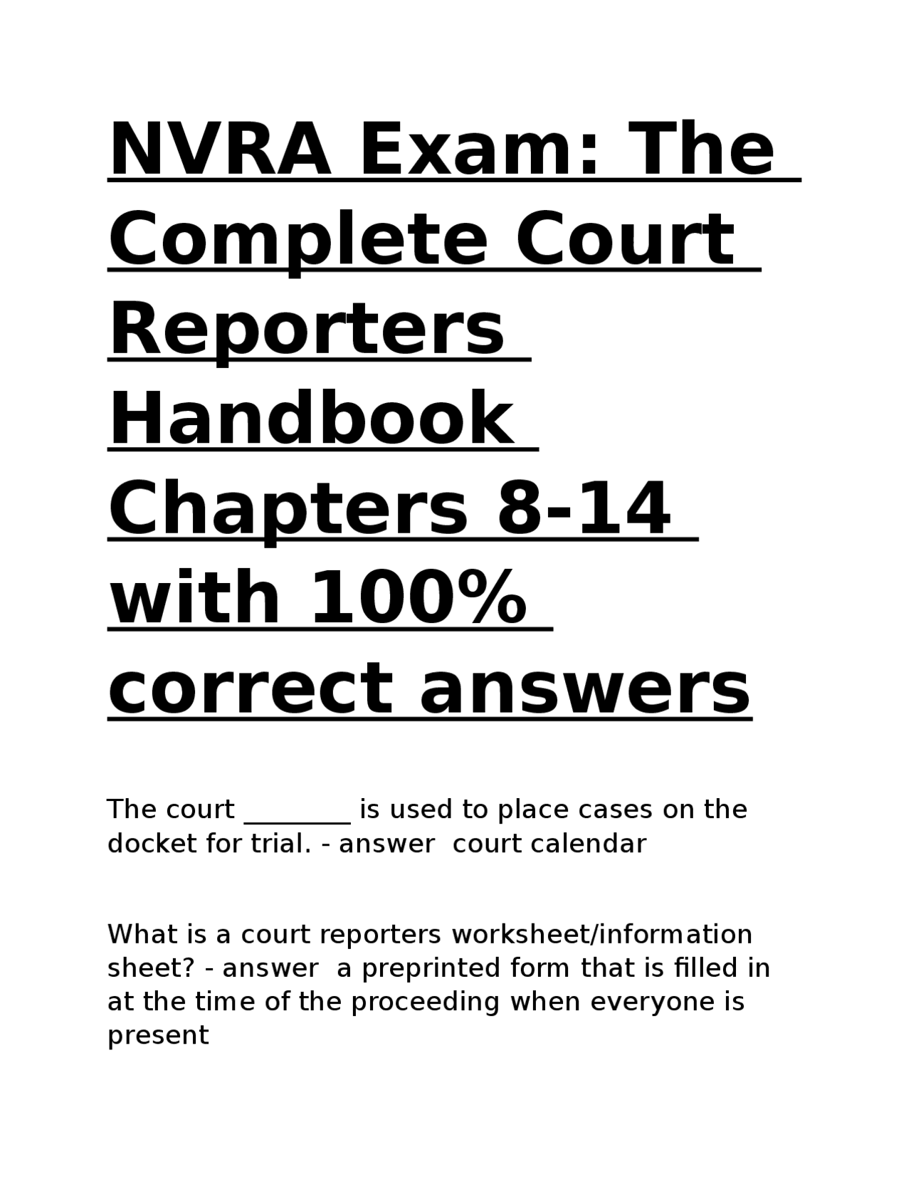 NVRA Exam The Complete Court Reporters Handbook Chapters 8-14 with 100% ...