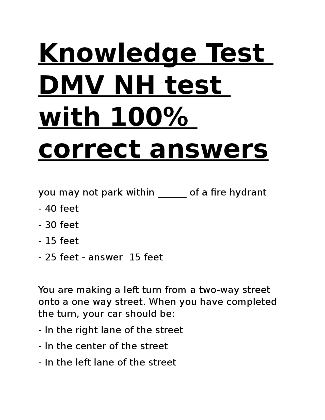 Knowledge Test DMV NH test with 100% correct answers.do | Exams Biology ...