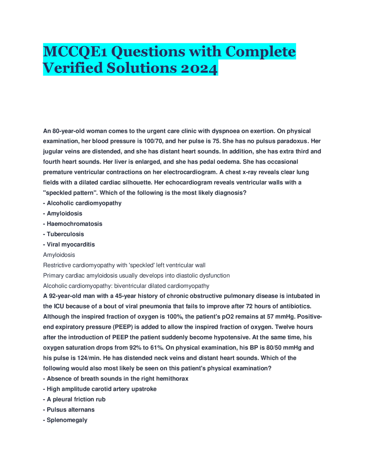 MCCQE1 Questions with Complete Verified Solutions 2024 | Exams Nursing ...