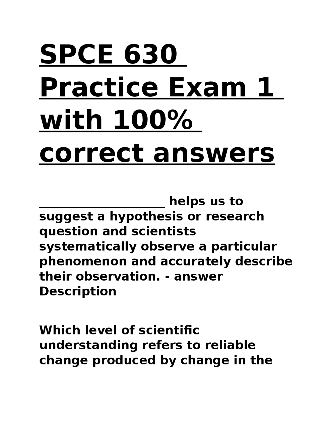 SPCE 630 Practice Exam 1 with 100% correct answers | Exams Biology ...