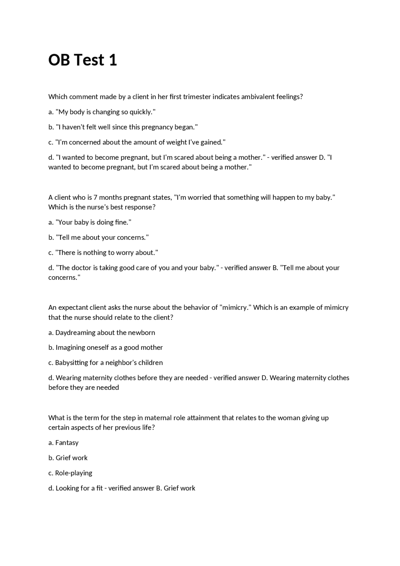 OB Test 1 Questions and answers UPDATED 2024/2025 | Exams Obstetrics ...