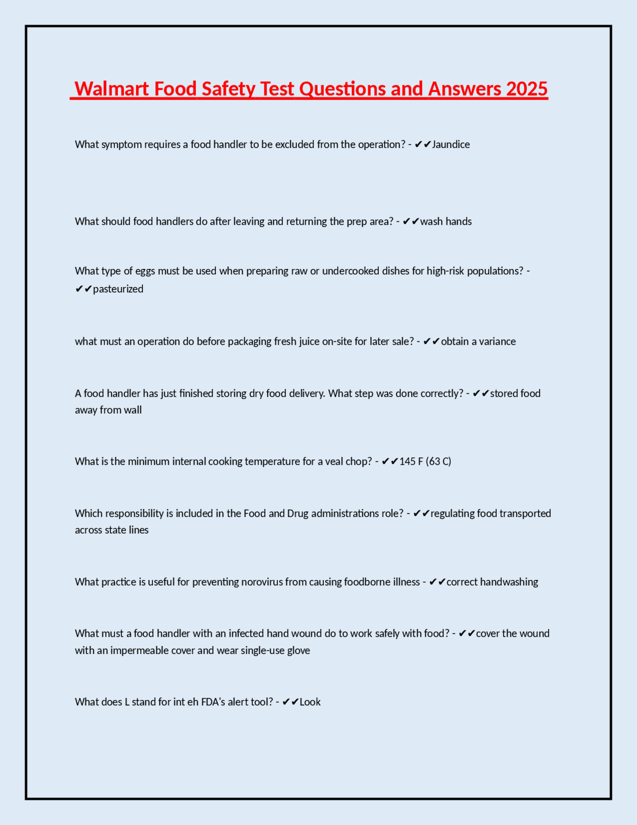 Walmart Food Safety Test Questions and Answers 2025. | Exams Nursing ...