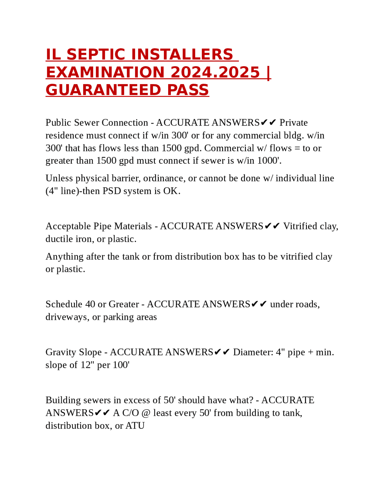 IL SEPTIC INSTALLERS EXAMINATION 2024.2025 |GUARANTEED PASS | Exams ...