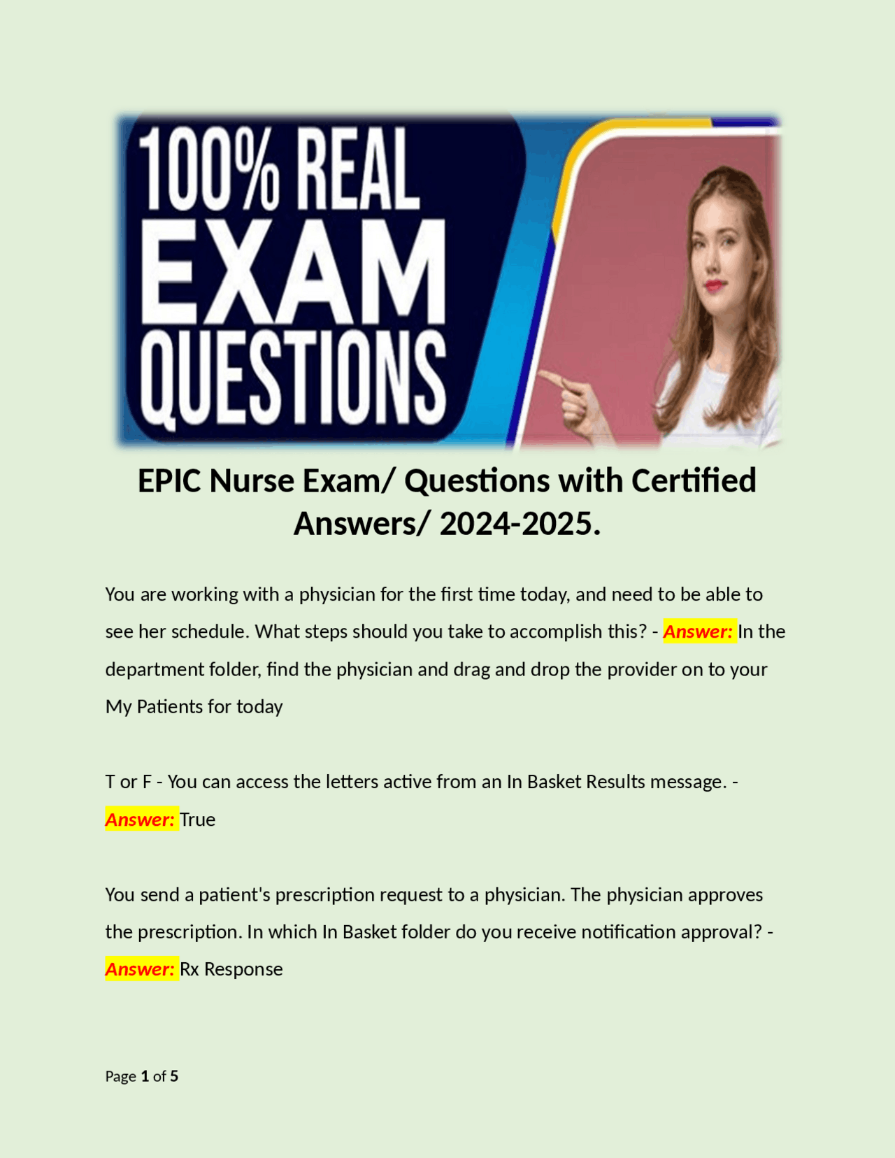 EPIC Nurse Exam/ Questions with Certified Answers/ 2024-2025. | Exams ...