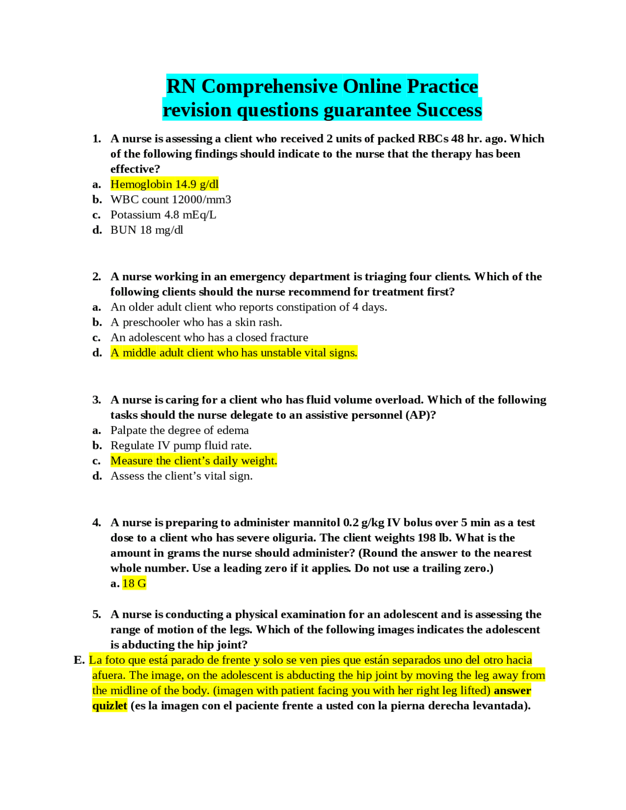 RN Comprehensive Online Practice revision questions guarantee Success ...