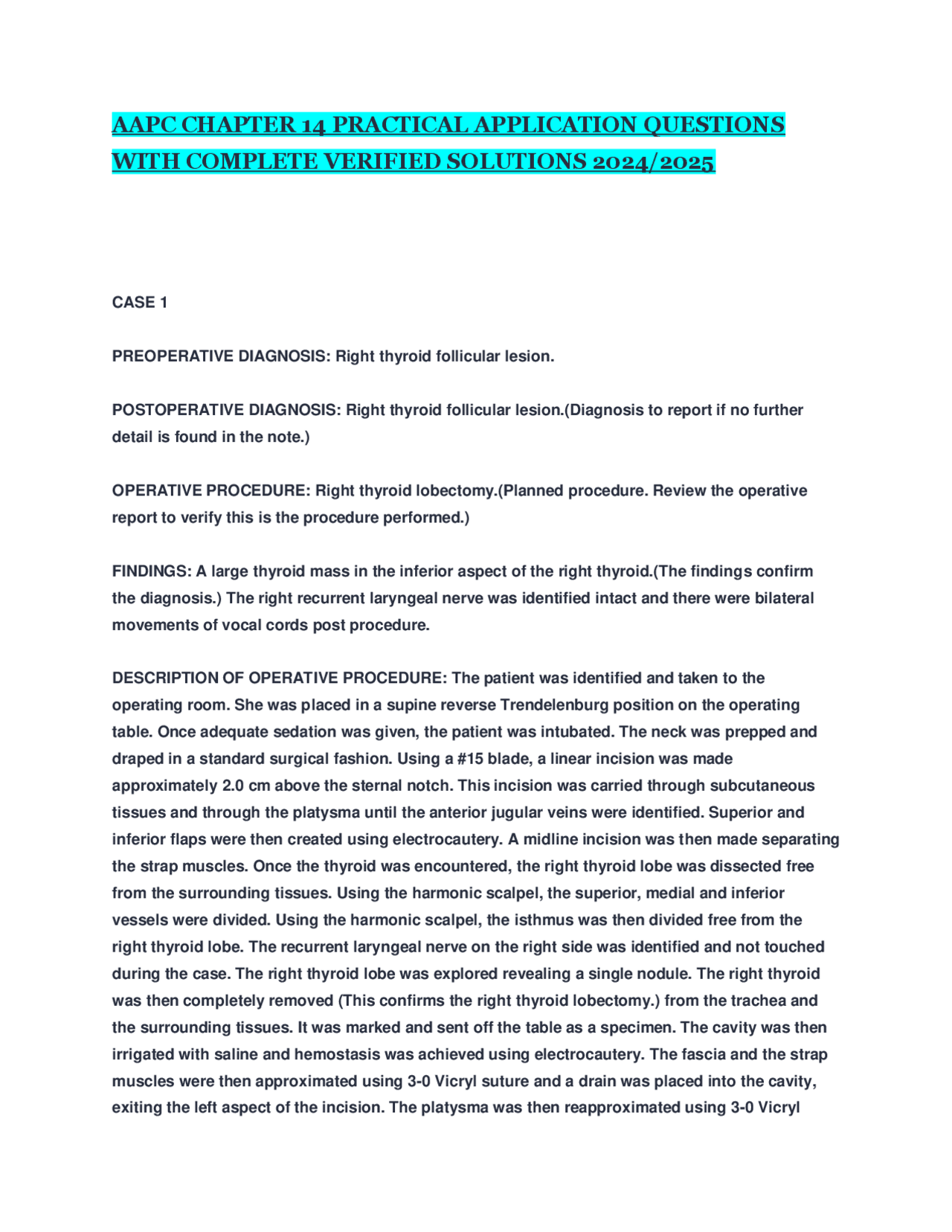 AAPC CHAPTER 14 PRACTICAL APPLICATION QUESTIONS WITH COMPLETE VERIFIED ...