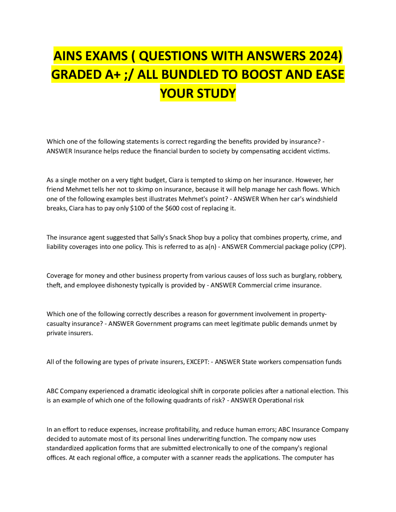AINS EXAMS ( QUESTIONS WITH ANSWERS 2024) GRADED A+ ;/ ALL BUNDLED TO ...