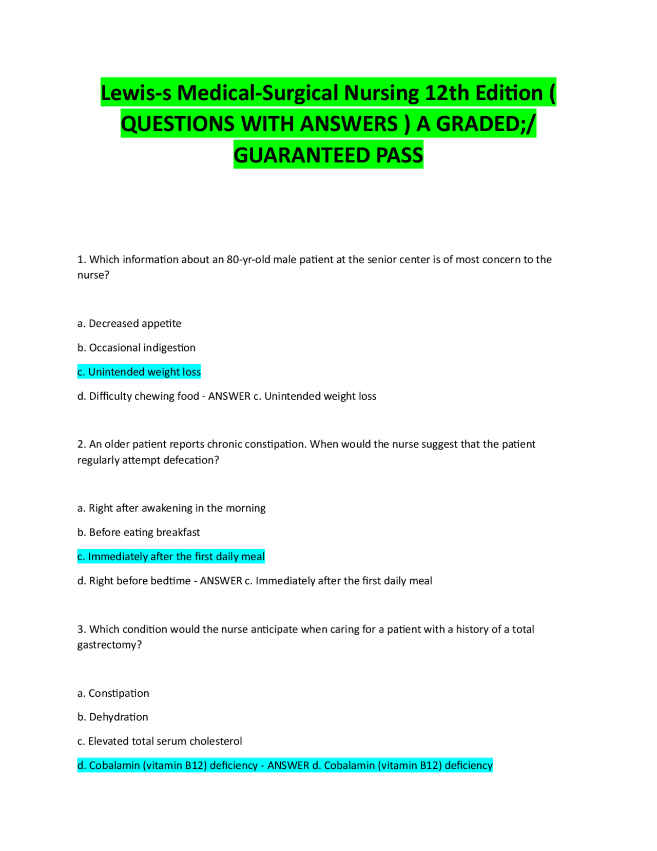Gastrointestinal Nursing Assessment and Interventions | Exams General ...