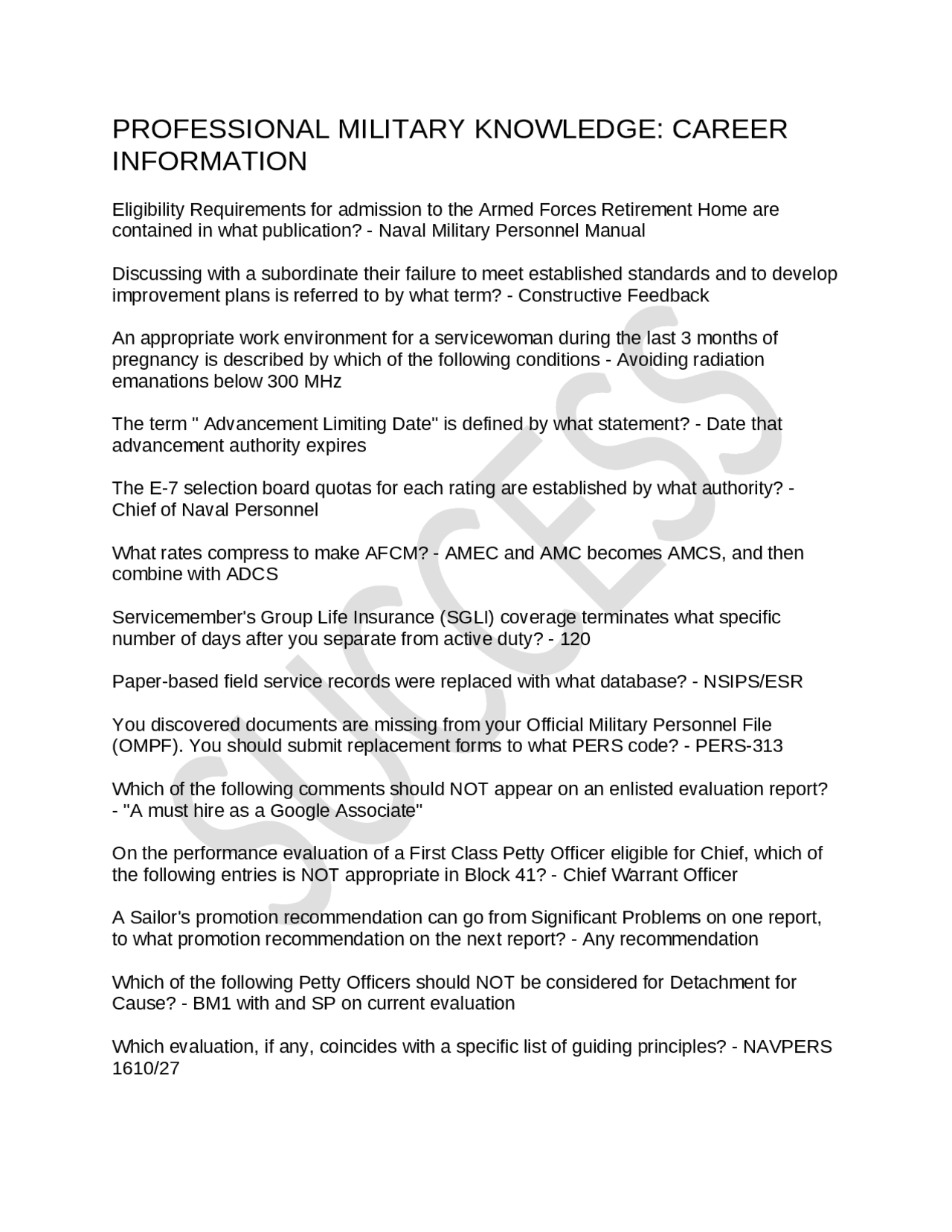 PROFESSIONAL MILITARY KNOWLEDGE: CAREER INFORMATION | Exams Advanced ...