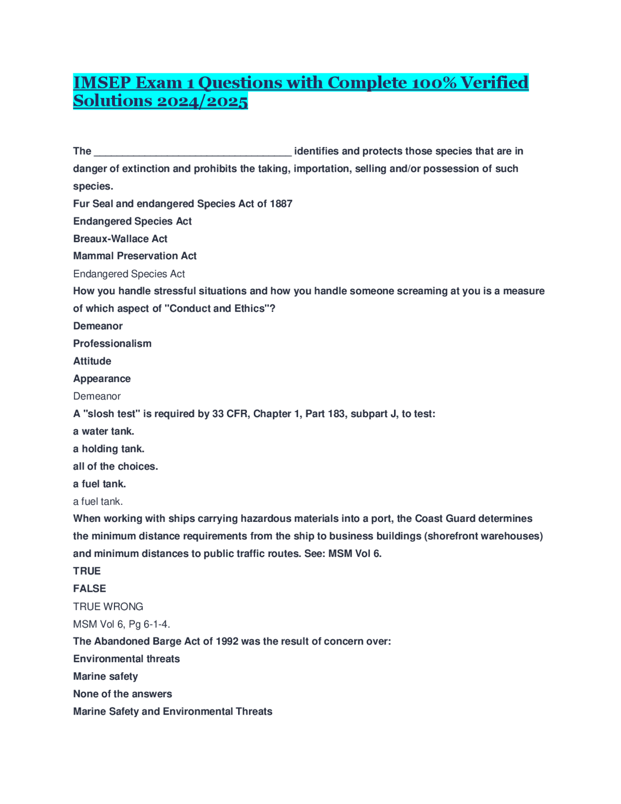 IMSEP Exam 1 Questions with Complete 100% Verified Solutions 2024/2025 ...