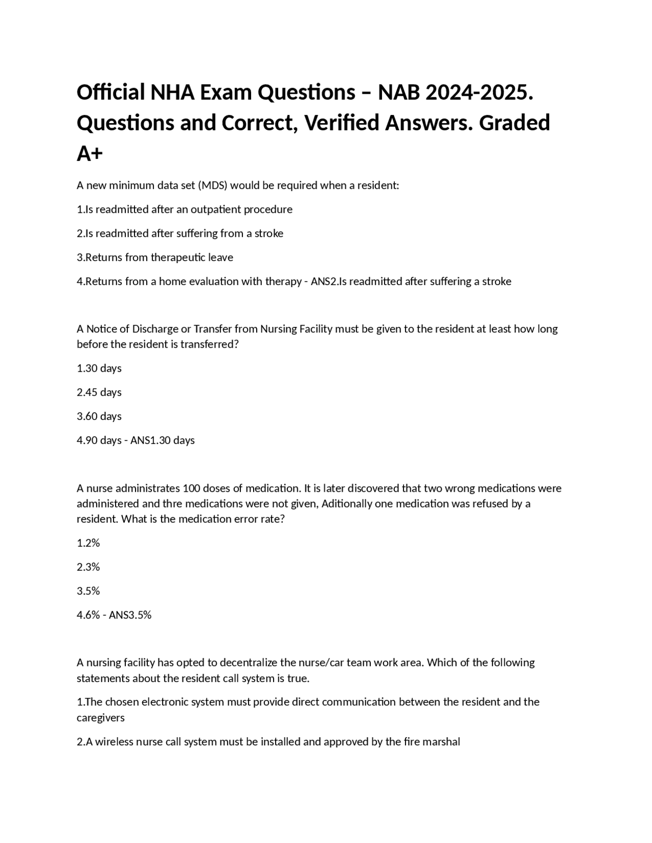 Official NHA Exam Questions– NAB 2024-25. Questions & Correct, Verified ...