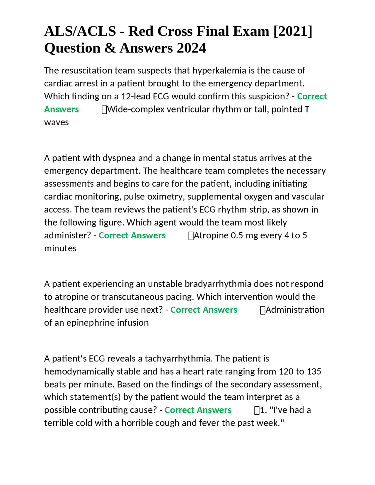 ALS/ACLS - Red Cross Final Exam | Exams Nursing | Docsity