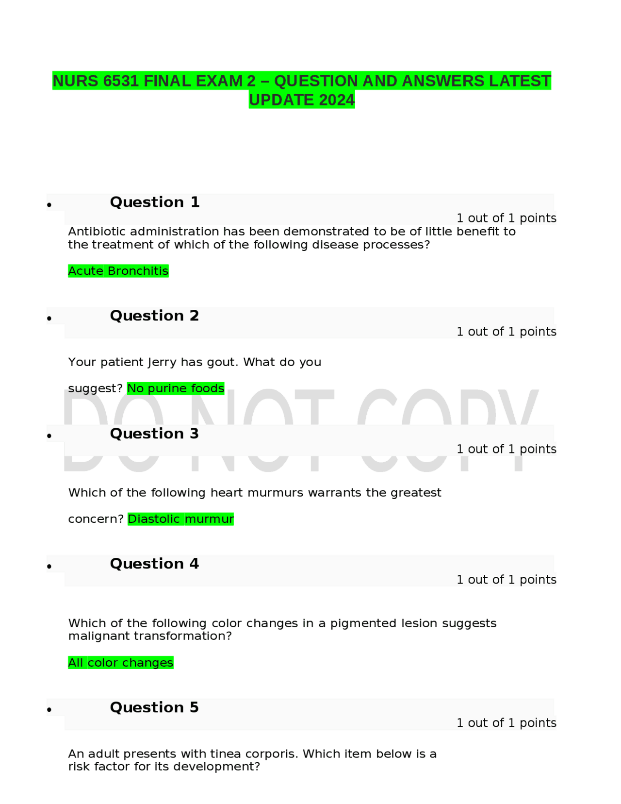 NURS 6531 FINAL EXAM 2 – QUESTION AND ANSWERS LATEST UPDATE 2024 ...