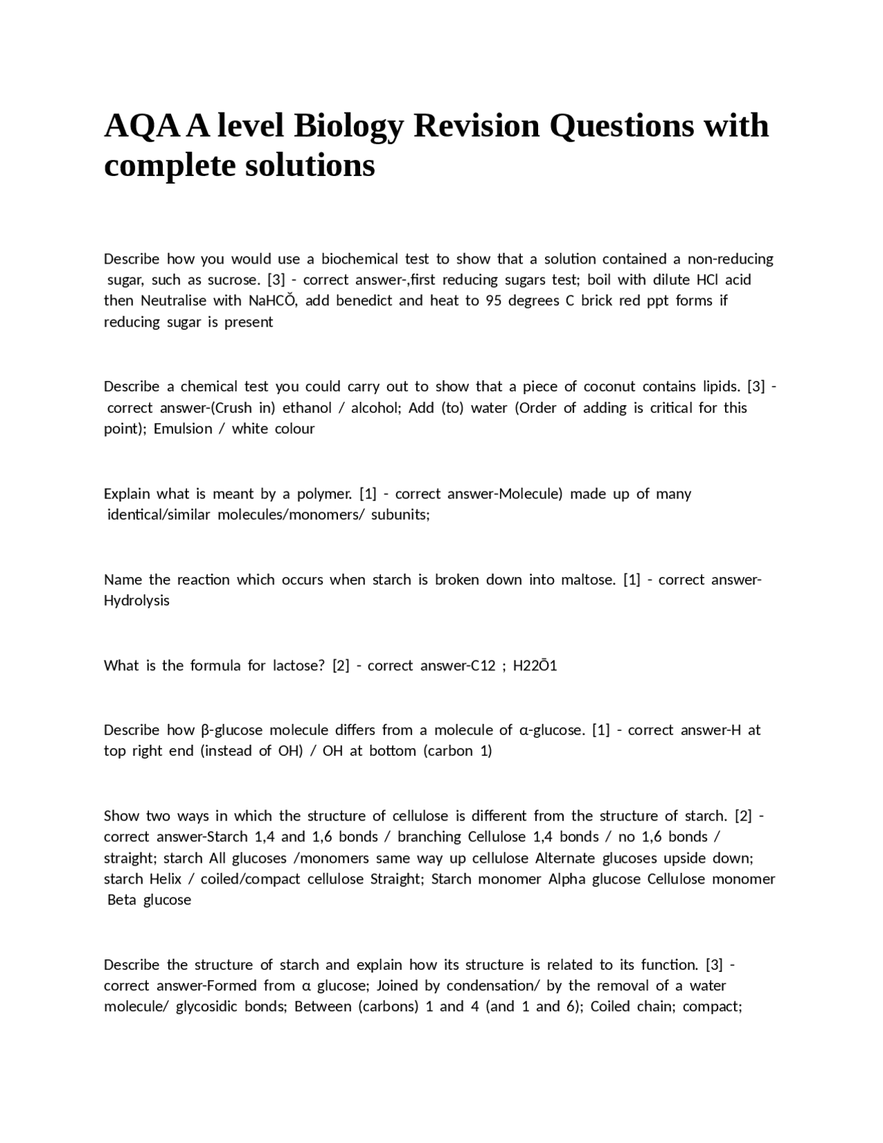 AQA A level Biology Revision Questions with complete solutions. | Exams ...
