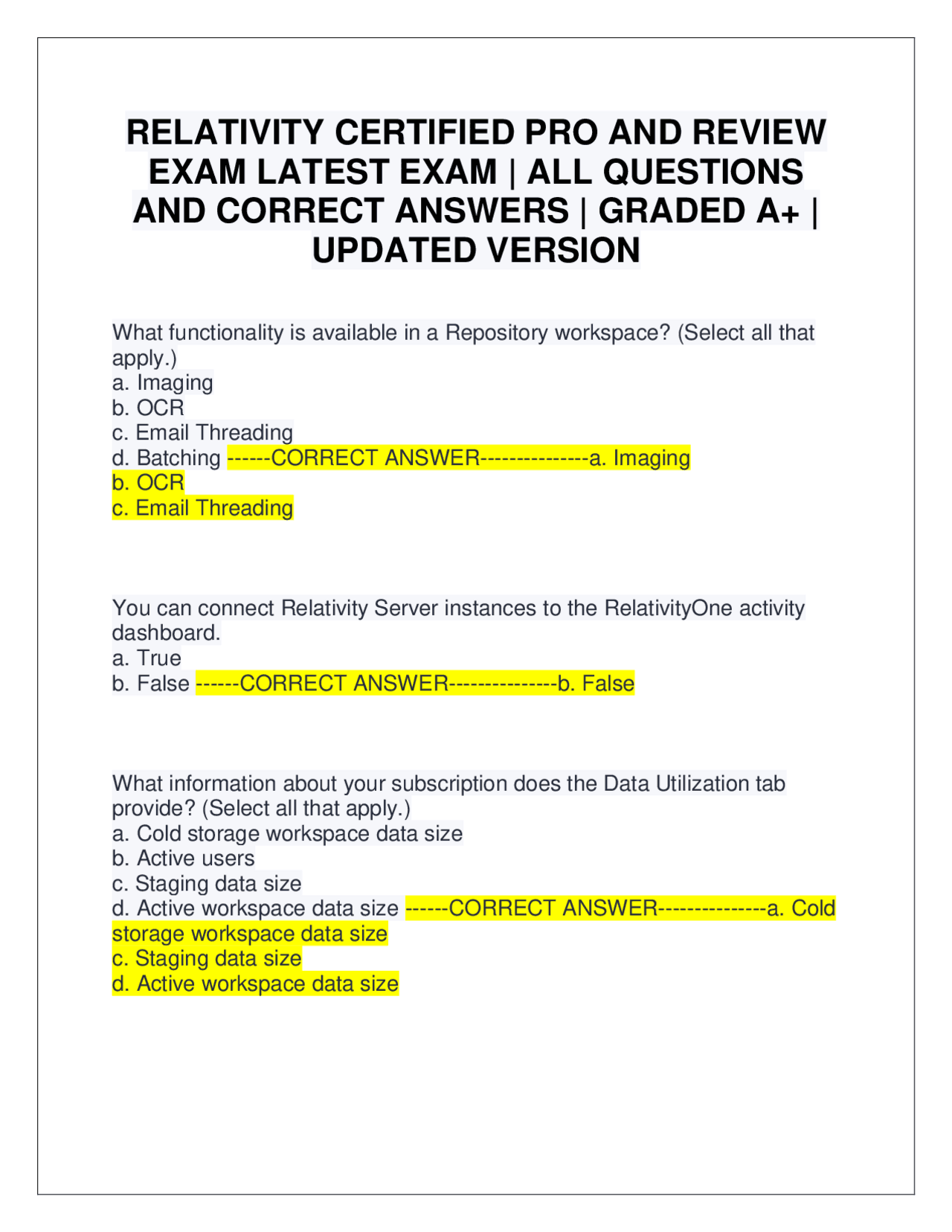 Relativity Server and RelativityOne Features | Exams Information ...