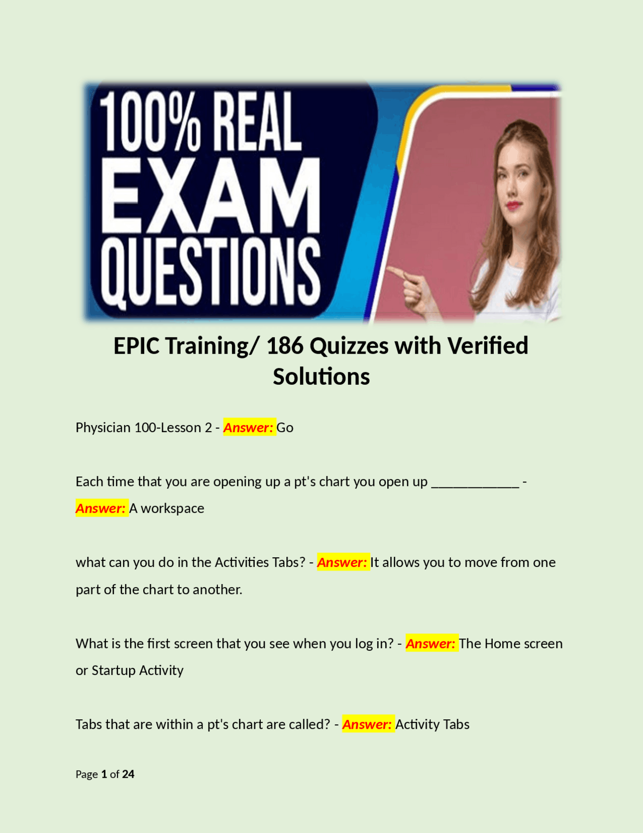 Epic EHR Activity Tabs and Patient Management | Exams Nursing | Docsity