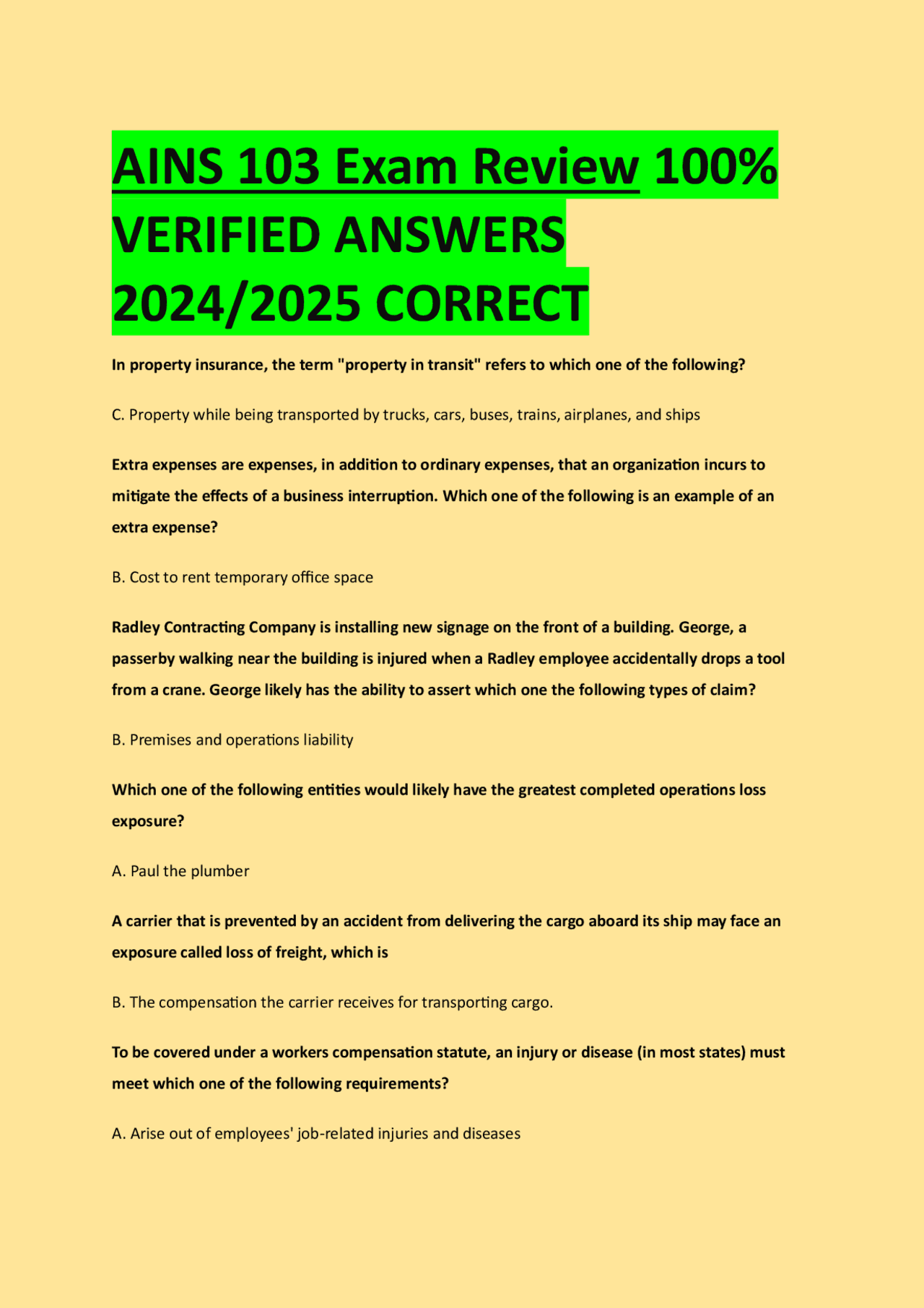 AINS 103 Exam Review 100% VERIFIED ANSWERS 2024/2025 CORRECT | Exams ...
