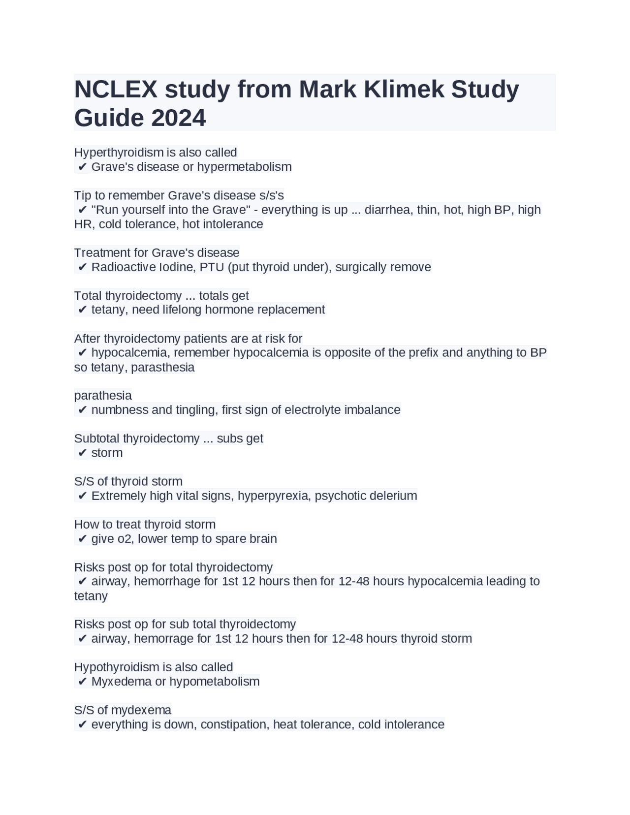 NCLEX study from Mark Klimek Study Guide 2024 | Exams Nursing | Docsity