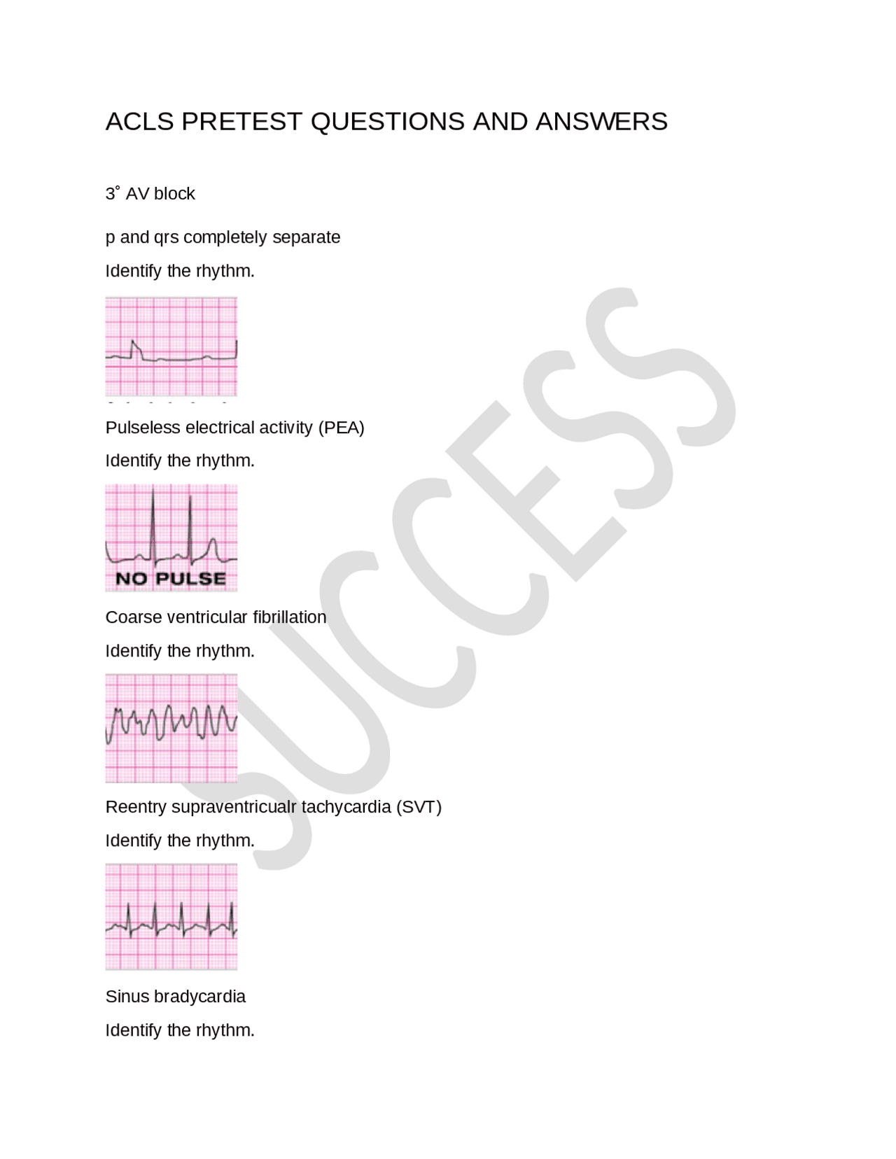 ACLS PRETEST QUESTIONS AND ANSWERS | Exams Nursing | Docsity
