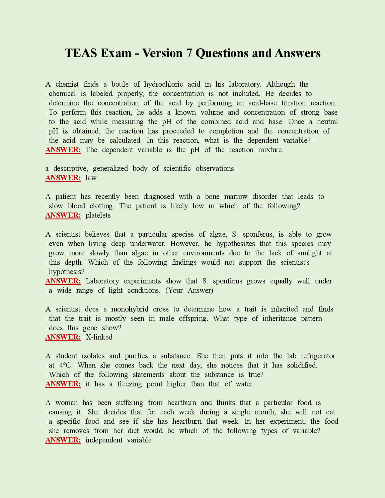 TEAS Exam - Version 7 Questions and Answers 2024/2025 | Exams Nursing ...