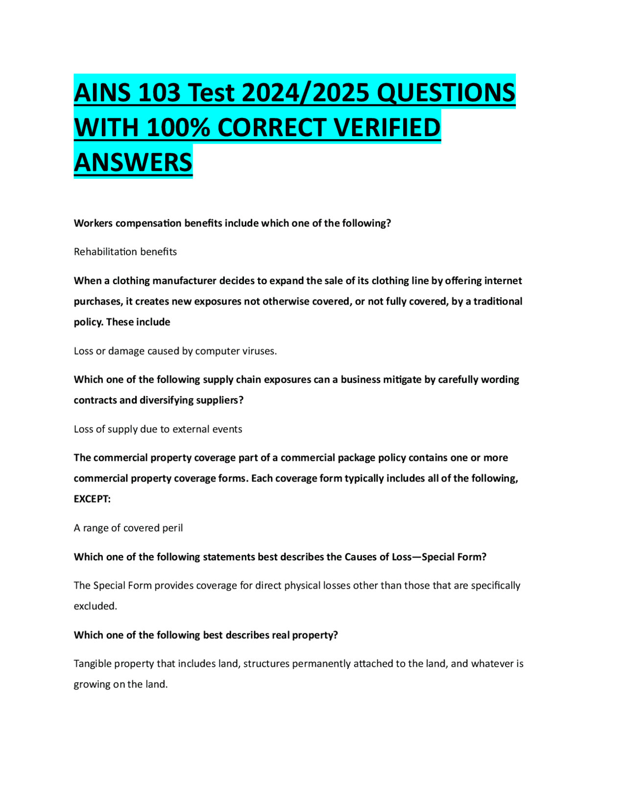 AINS 103 Test 2024/2025 QUESTIONS WITH 100% CORRECT VERIFIED ANSWERS ...
