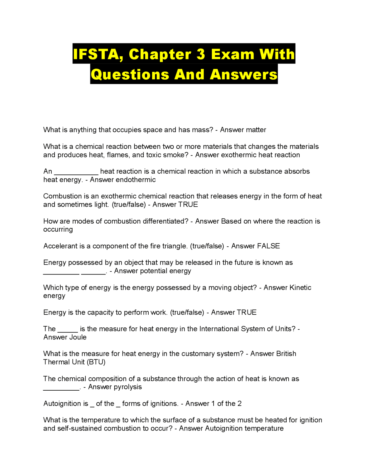 IFSTA, Chapter 3 Exam With Questions And Answers | Exams Safety and ...