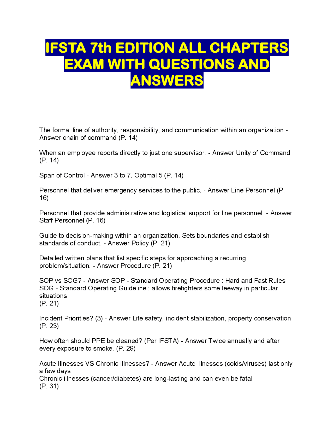 IFSTA 7th EDITION ALL CHAPTERS EXAM WITH QUESTIONS AND ANSWERS | Exams ...