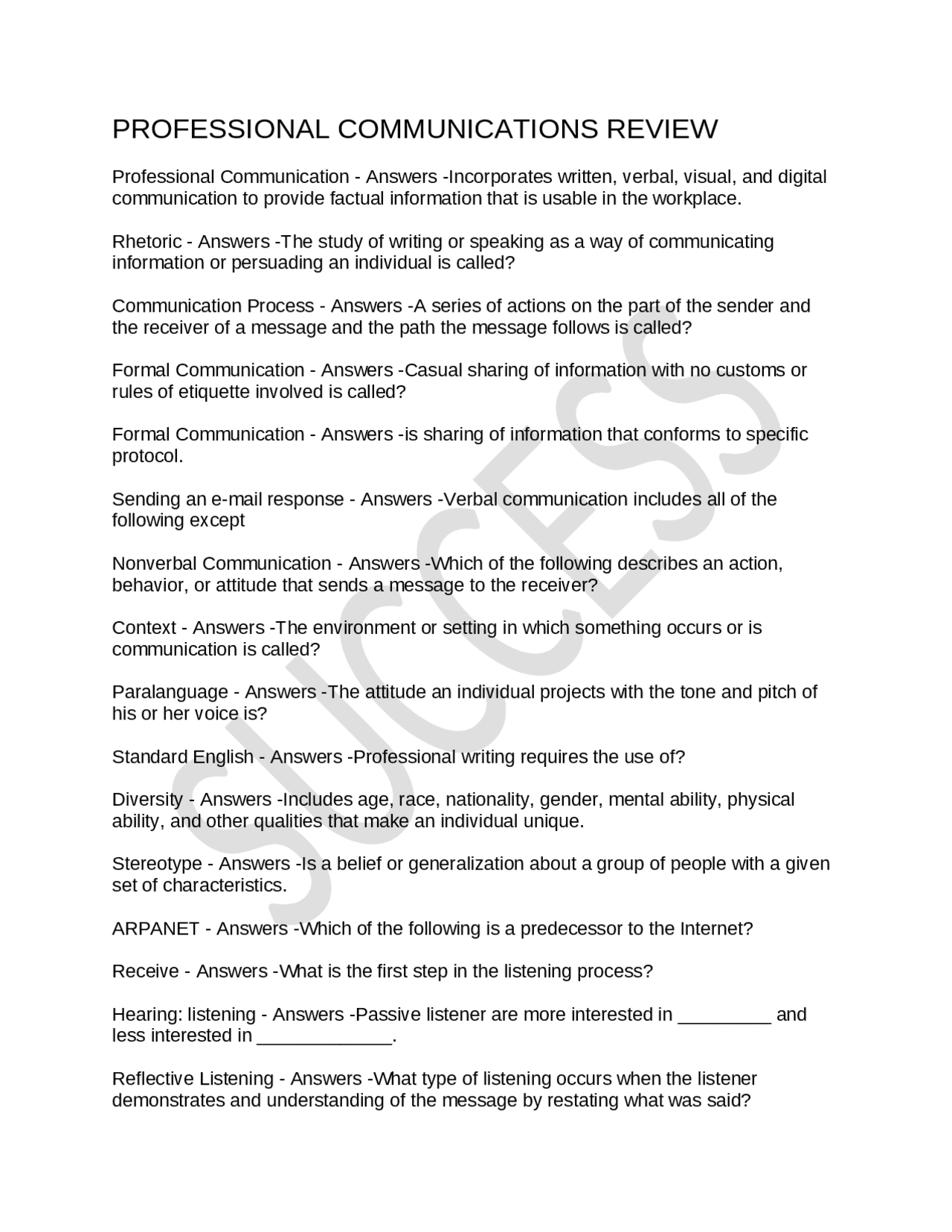 PROFESSIONAL COMMUNICATIONS REVIEW | Exams English Language | Docsity