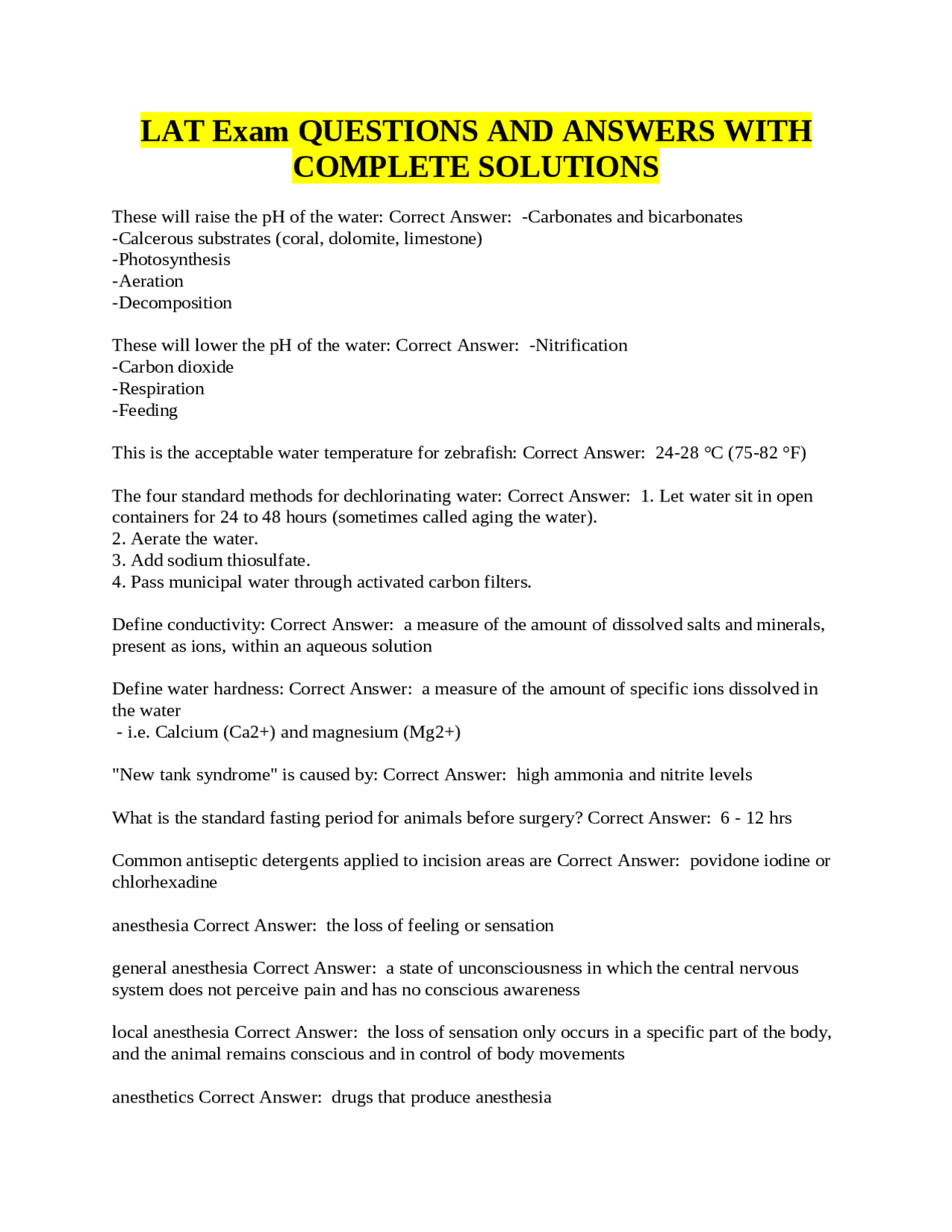 LAT Exam QUESTIONS AND ANSWERS WITH COMPLETE SOLUTIONS | Exams Nursing ...