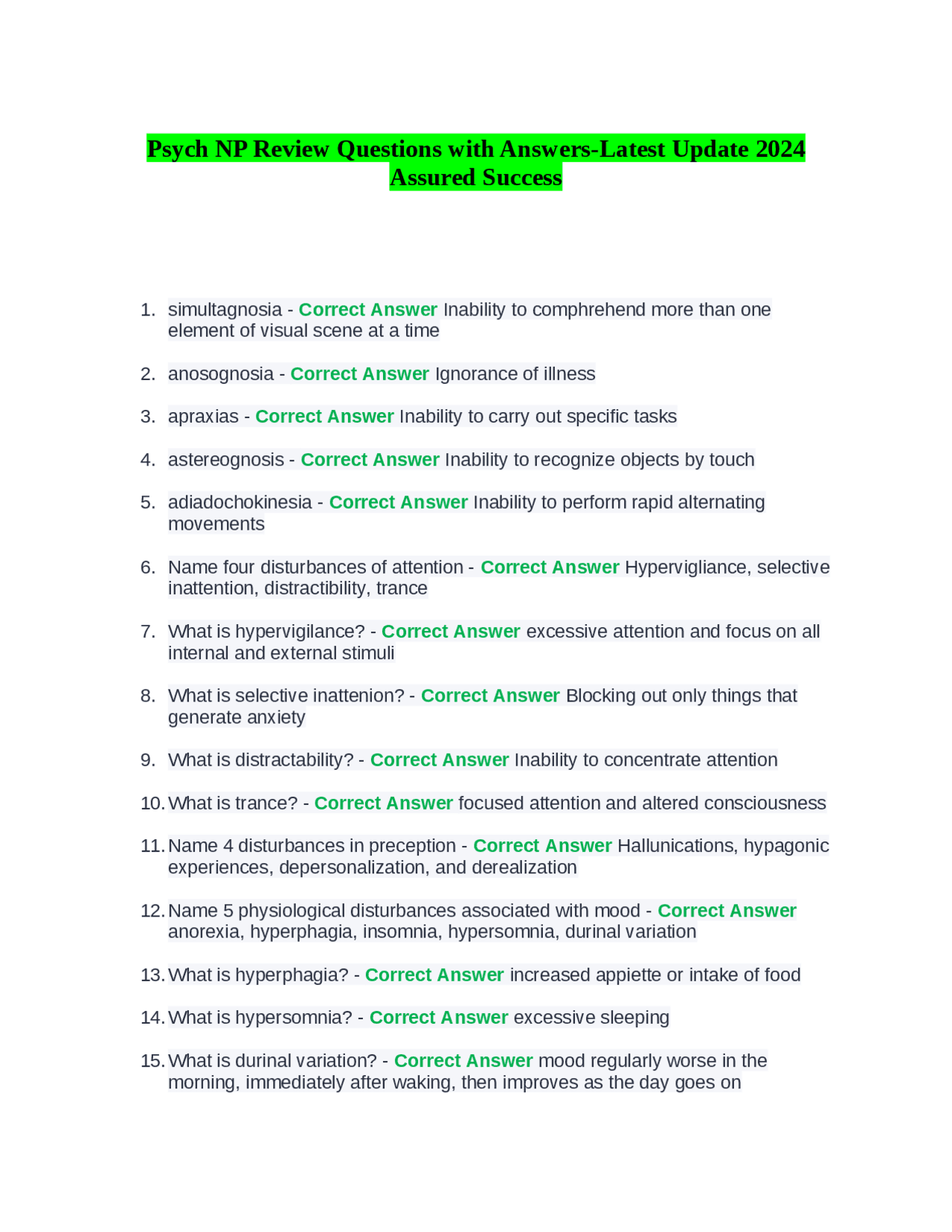 Psych NP Review Questions with Answers-Latest Update 2024 Assured ...