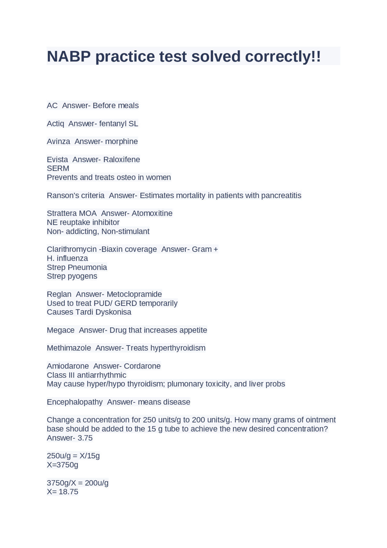 NABP practice test solved correctly!!. | Exams Nursing | Docsity