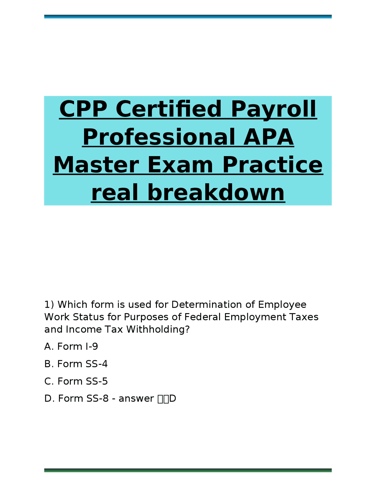 CPP Certified Payroll Professional APA Master Exam Practice real ...
