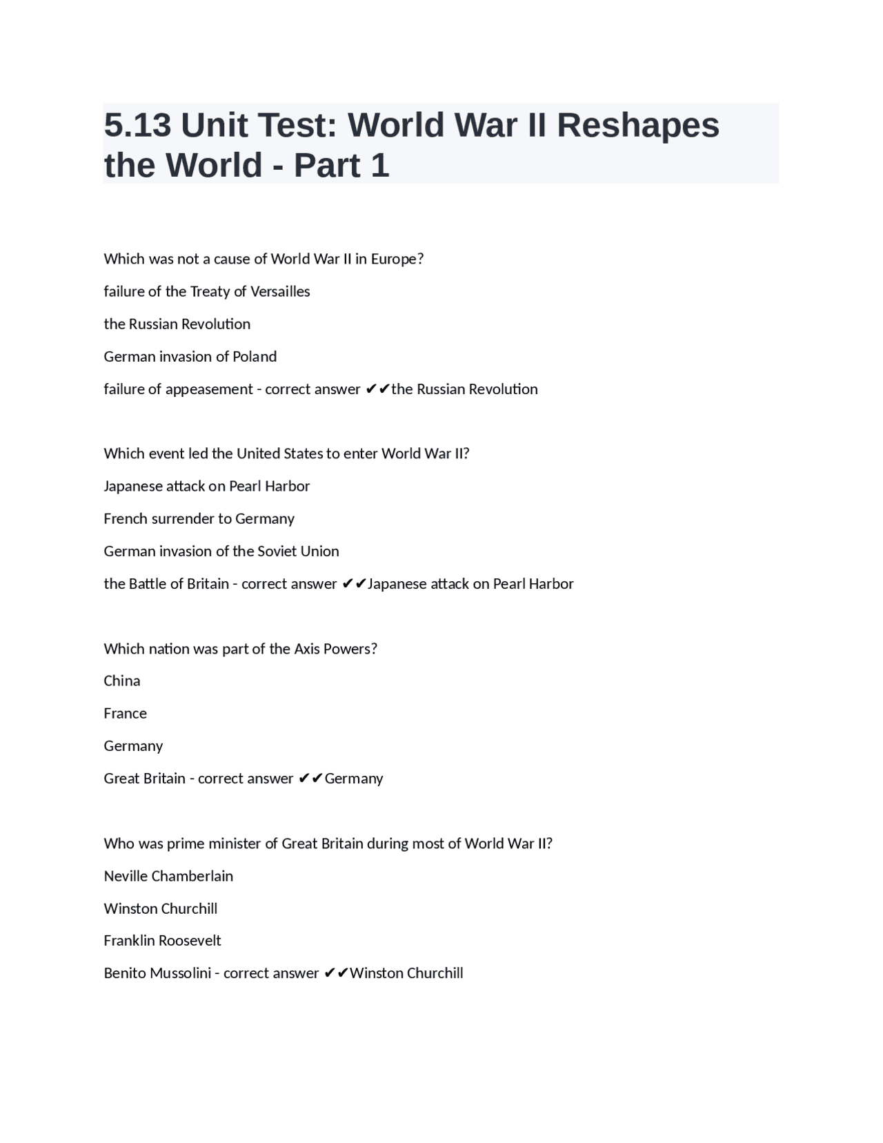 World War II and the Reshaping of the Global Order | Exams Nursing | Docsity