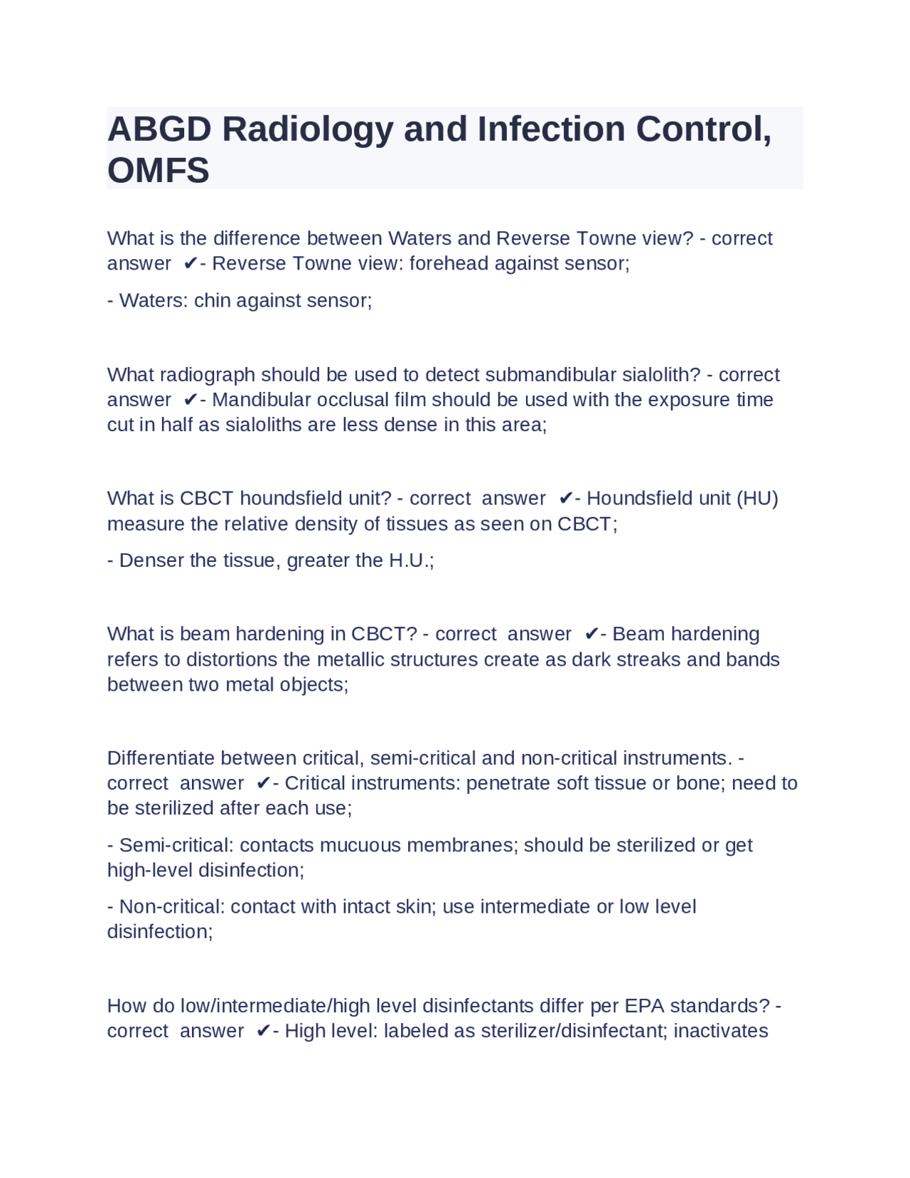 ABGD Radiology and Infection Control Question and answers correctly ...