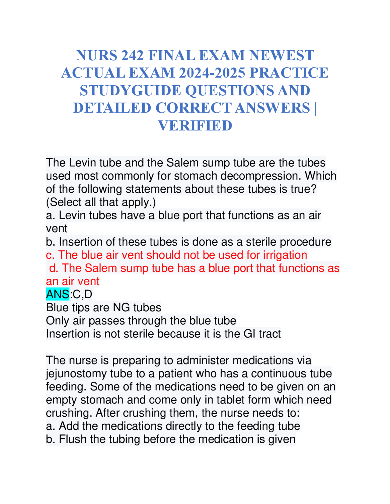 NURS 242 FINAL EXAM NEWEST ACTUAL EXAM 2024-2025 PRACTICE STUDYGUIDE ...