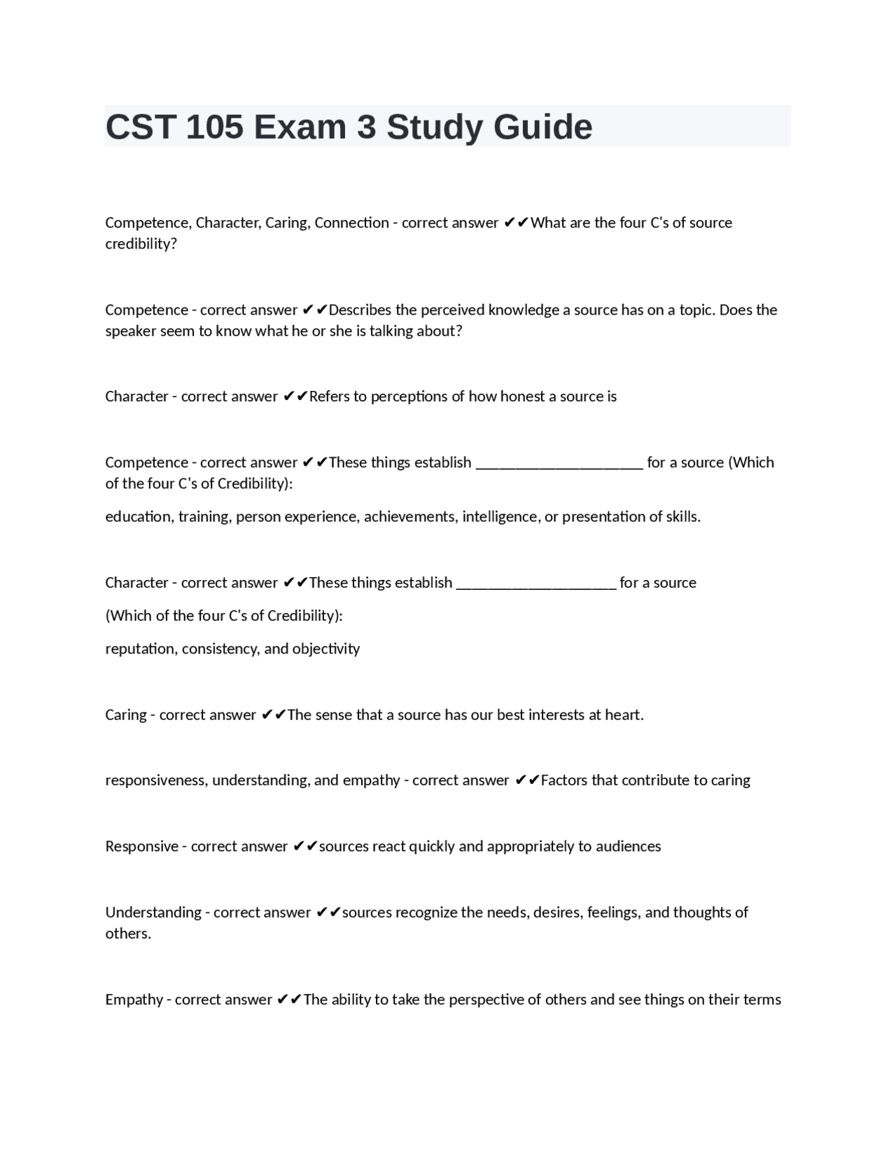 CST 105 Exam 3 Study Guide | Exams Nursing | Docsity