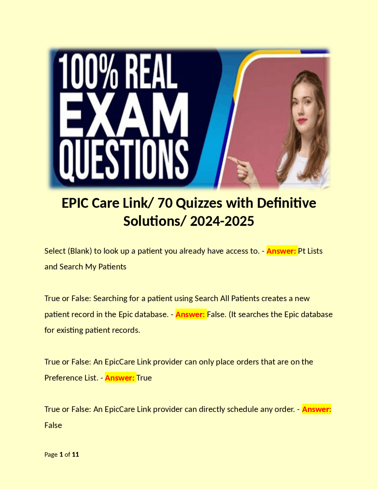 EPIC Care Link/ 70 Quizzes with Definitive Solutions/ 2024-2025 ...