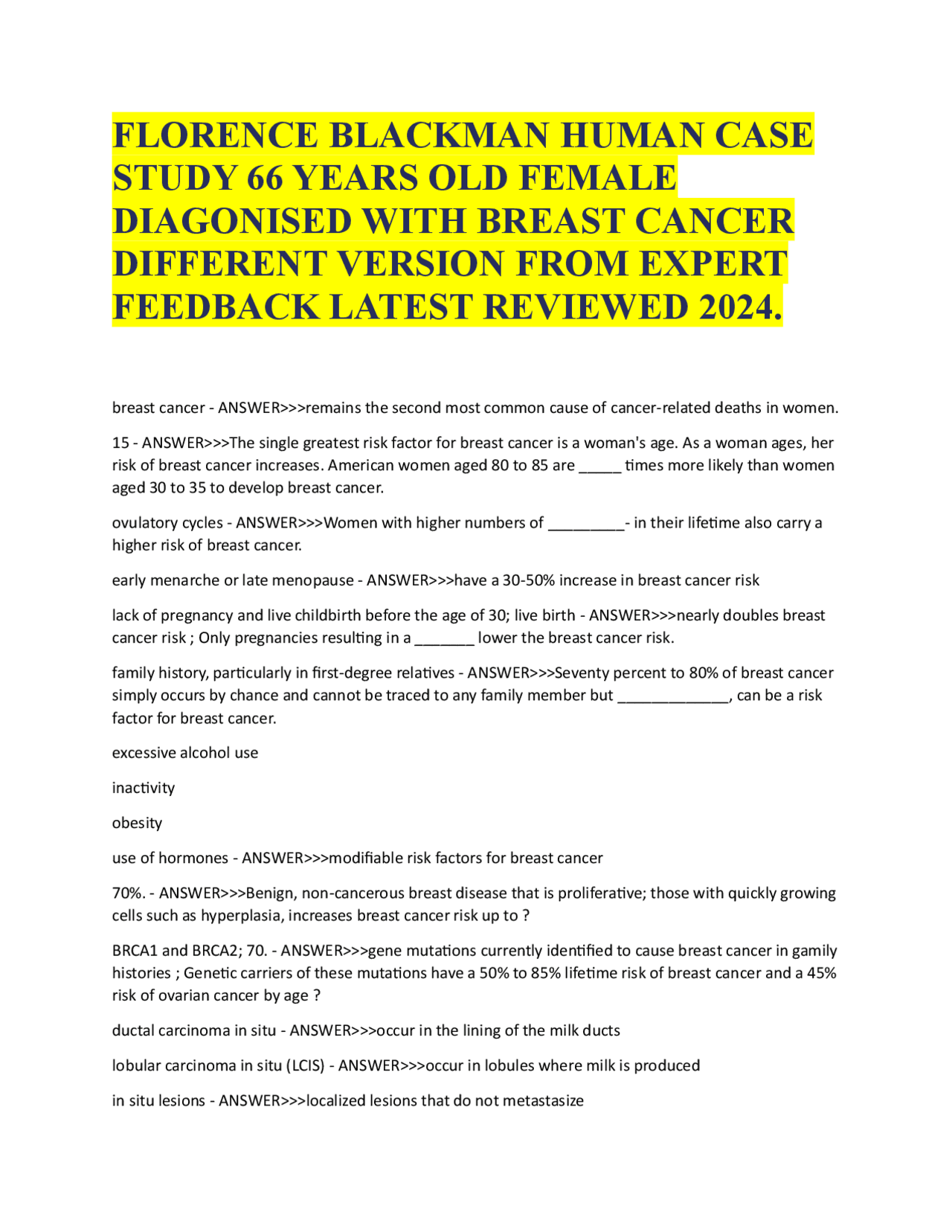FLORENCE BLACKMAN HUMAN CASE STUDY 66 YEARS OLD FEMALE DIAGONISED WITH BREAST CANCER DIFFE ...