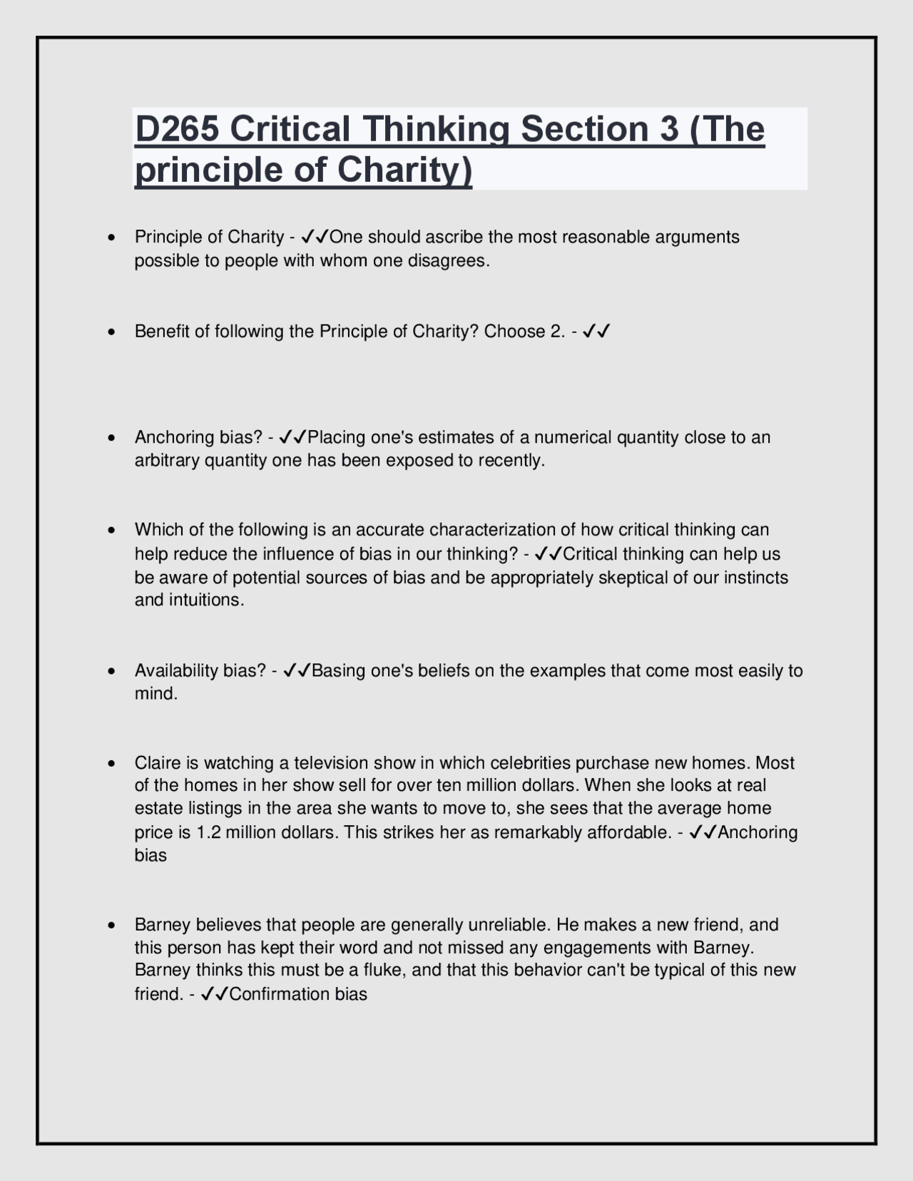 D265 Critical Thinking Section 3(The principle of Charity)Questions and ...