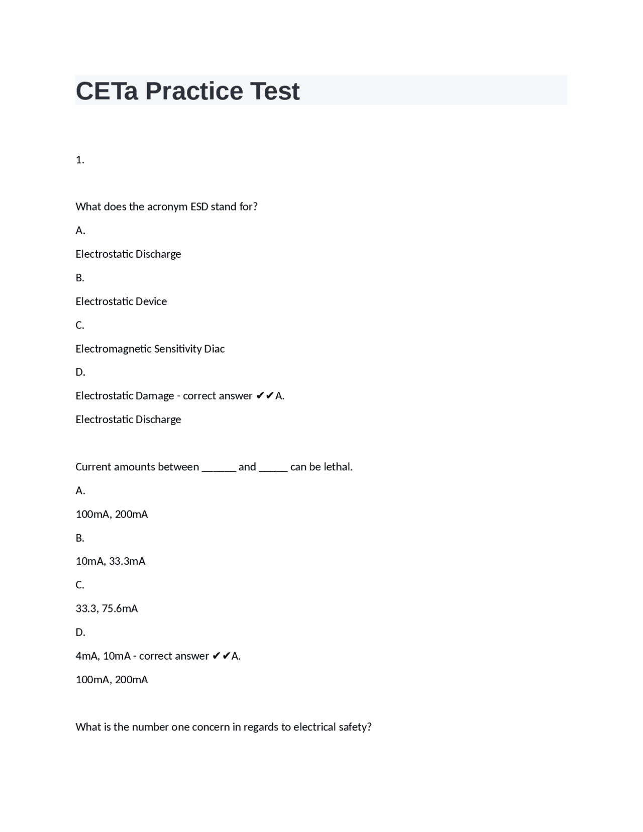 CETa Practice Test questions with verified answers | Exams Nursing ...