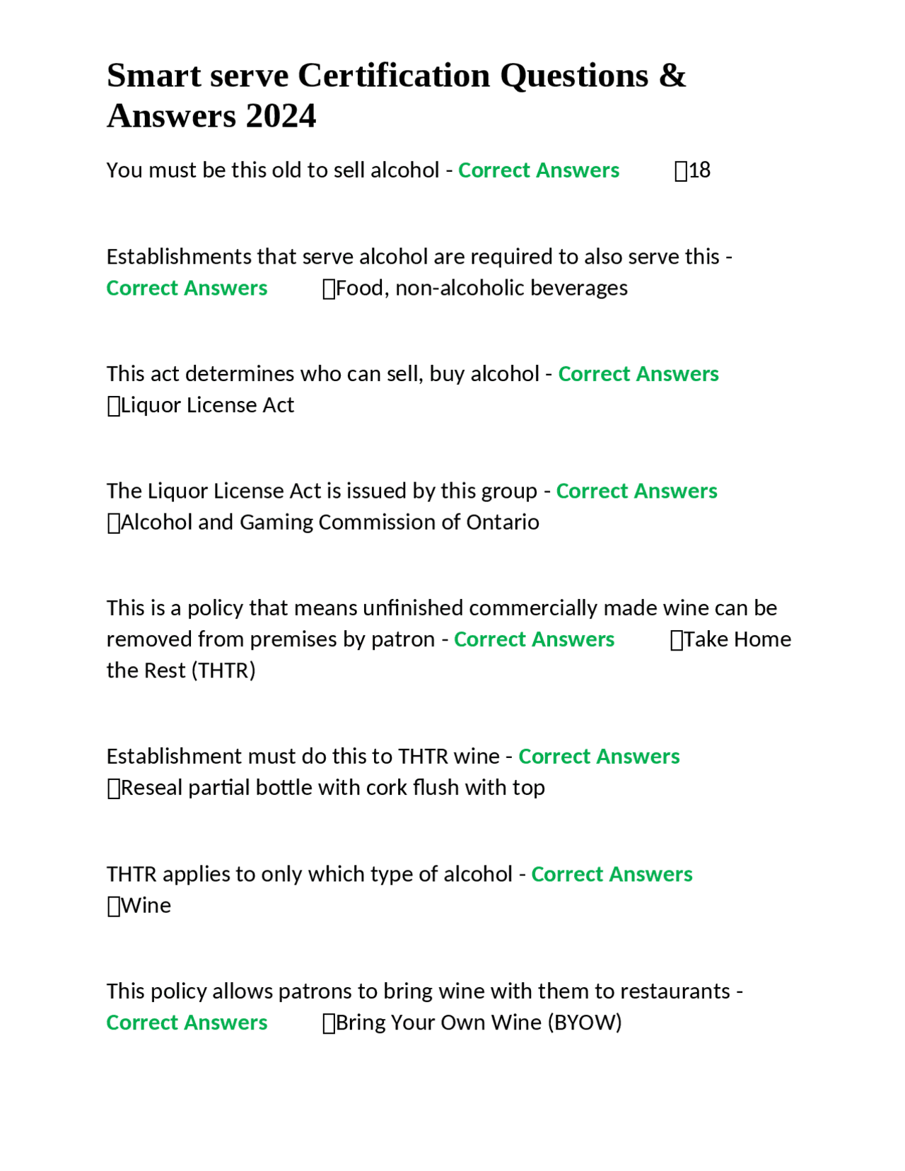 Smart Serve Certification Questions & Answers 2024 | Exams Nursing ...