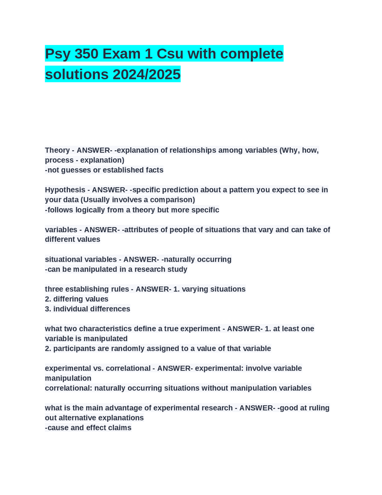 Psy 350 Exam 1 Csu with complete solutions 2024_2025.docx | Exams ...