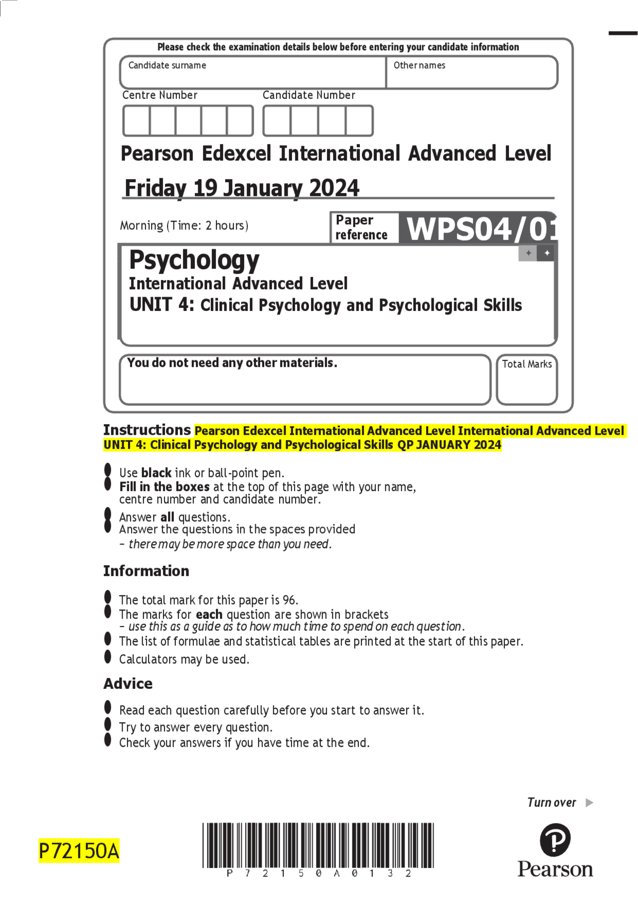 Pearson Edexcel International Advanced Level International Advanced ...