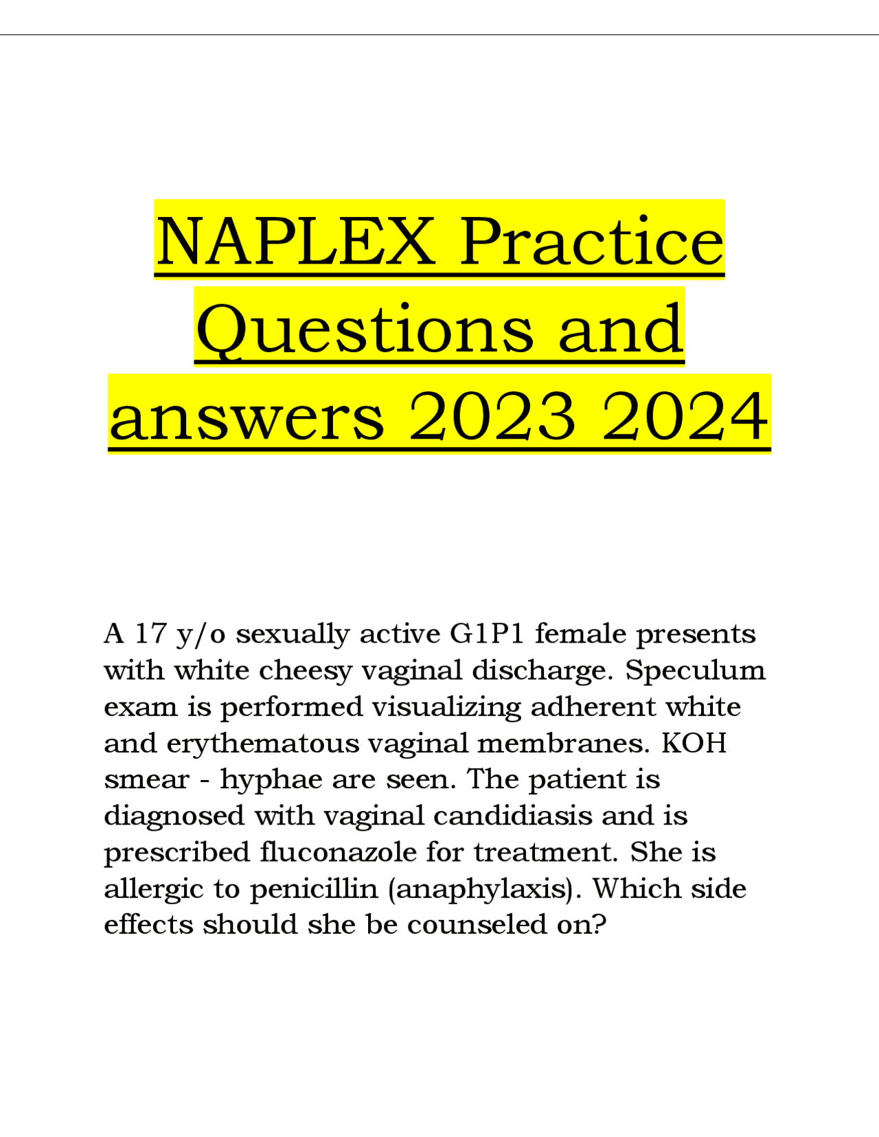 NAPLEX Practice Questions and answers 2023 2024 | Exams Nursing | Docsity